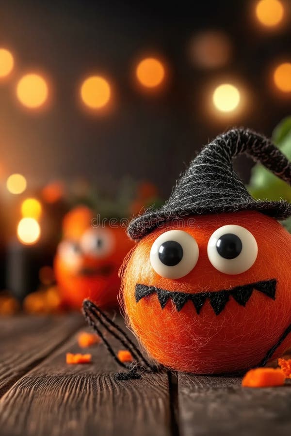 Halloween Decor: Fuzzy Pumpkin Creatures with Googly Eyes and Witch Hat ...
