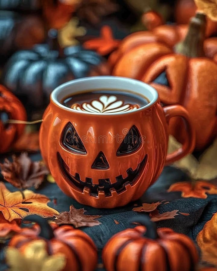 Halloween Decoration with Coffee Cup and Autumn Theme. Generative Ai ...