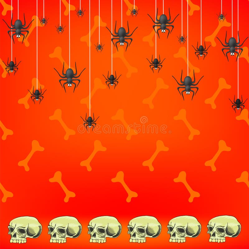 Halloween Decoration Pattern with Skull and Spider on Red Background ...