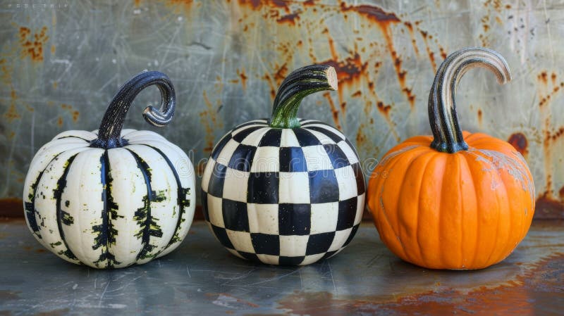 Halloween Decoration, Pumpkins with Check Pattern Stock Illustration ...