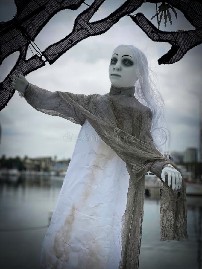 Halloween Decoration Scary Dead Lady Ghost Tree Stock Photo - Image of ...