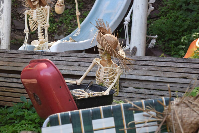 Halloween Decoration Skeleton Barbecue Stock Image - Image of skeleton ...