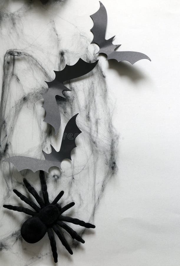 Halloween Decorations - Black Spider Web, and Bats Stock Image - Image ...
