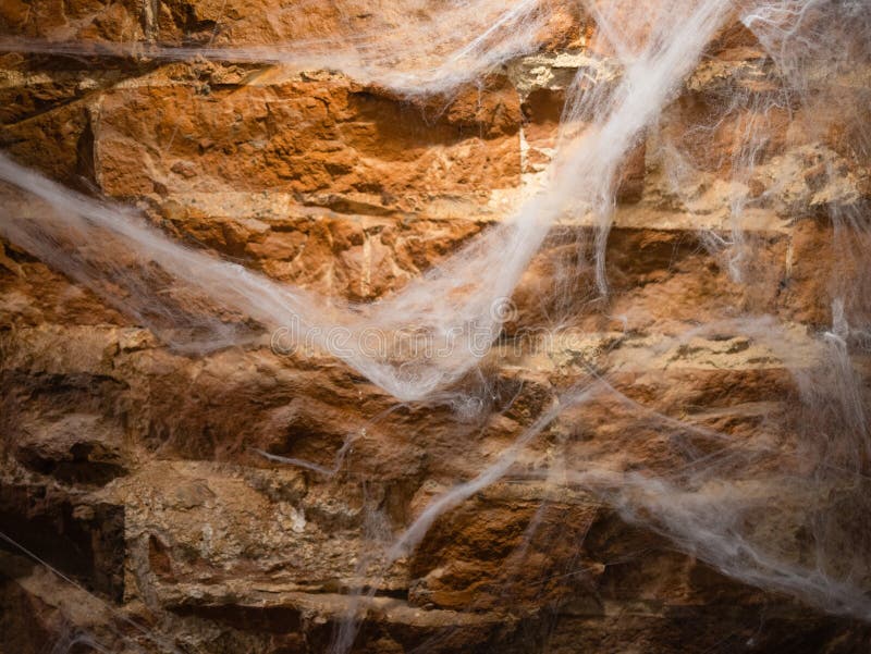 Halloween Decorations, Brick Wall, Thick Spider Webs. Stock Image ...