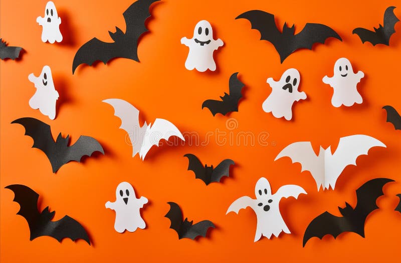 Halloween Decorations with Paper Bats and Ghosts Stock Image - Image of ...