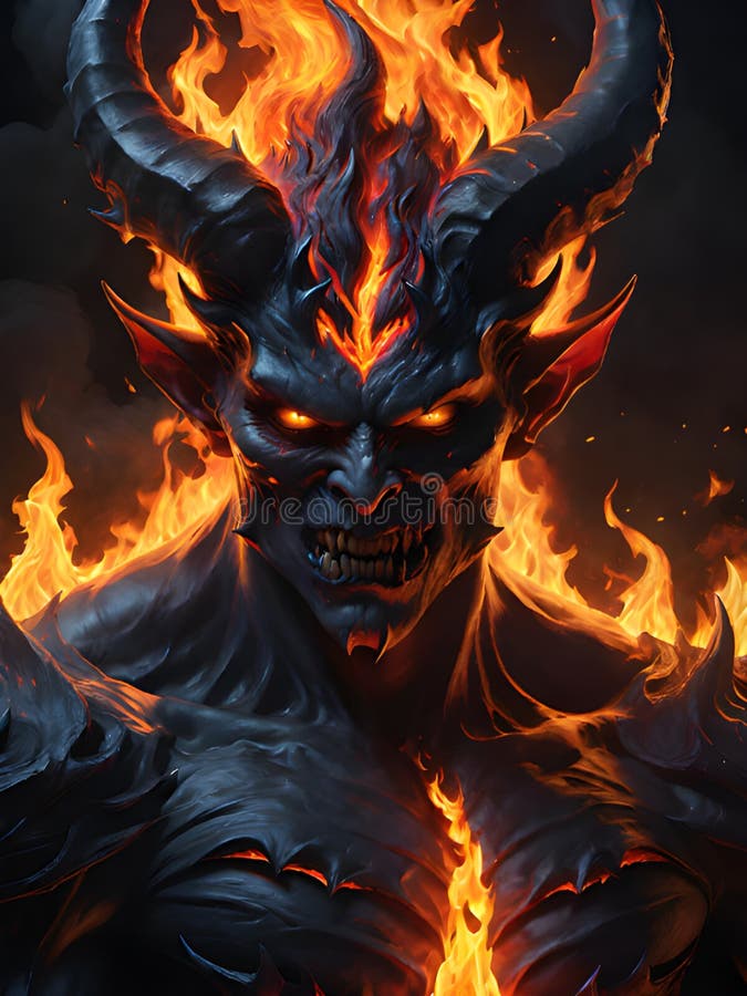 Halloween Demon with Horns in the Hell Stock Illustration ...