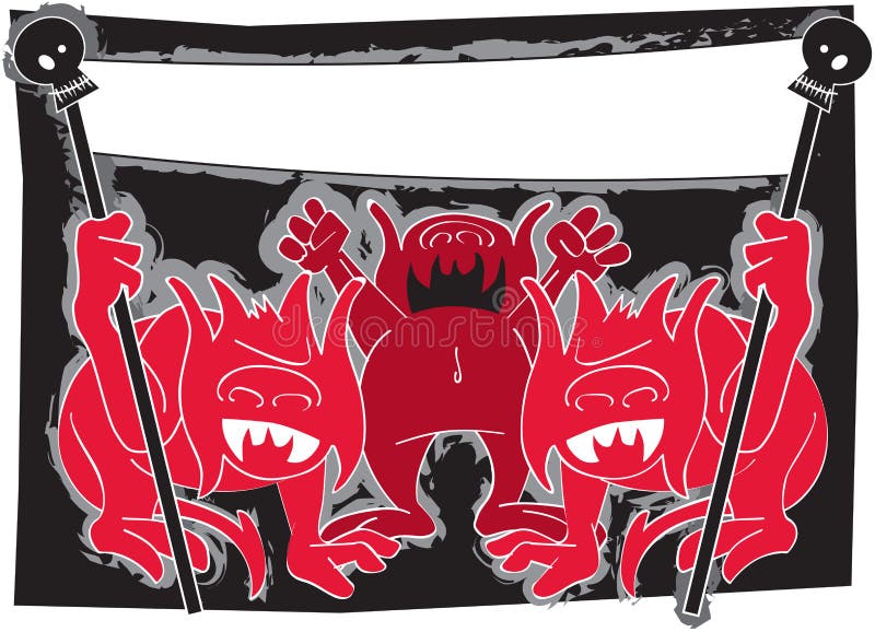 Halloween Demons with Banner Stock Illustration - Illustration of ...