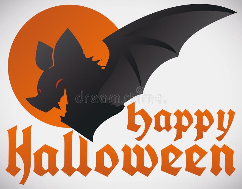 Halloween Design with Gothic Font and Bat Silhouette, Vector ...