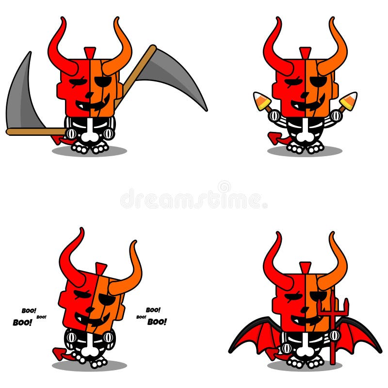 Halloween Devil Pumpkin Mascot Set Bundle Stock Vector - Illustration ...