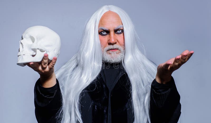 Halloween Devil Vampire Man with Skull. Horror and Scary Concept ...