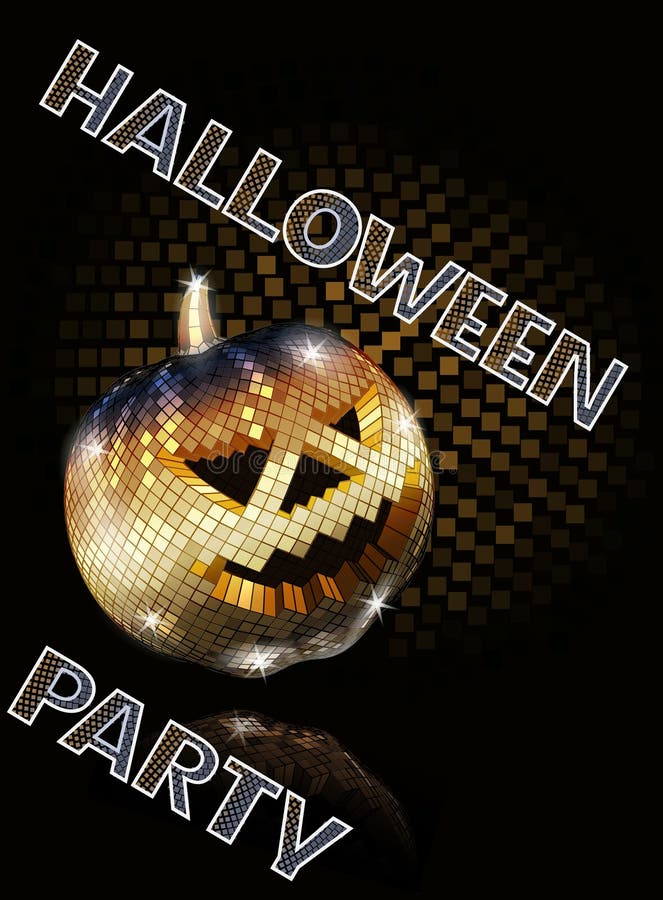 Halloween Disco Ball Golden on Black. Party Stock Vector - Illustration ...