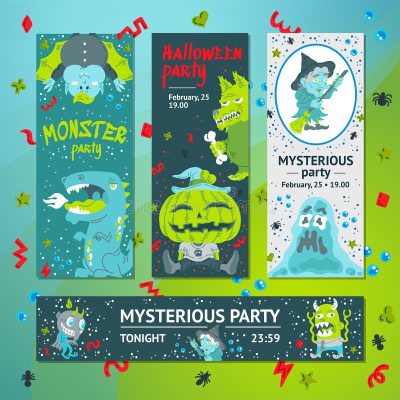 Halloween Doodle Character Vertical, Gorizontal Banner, Header Web ...