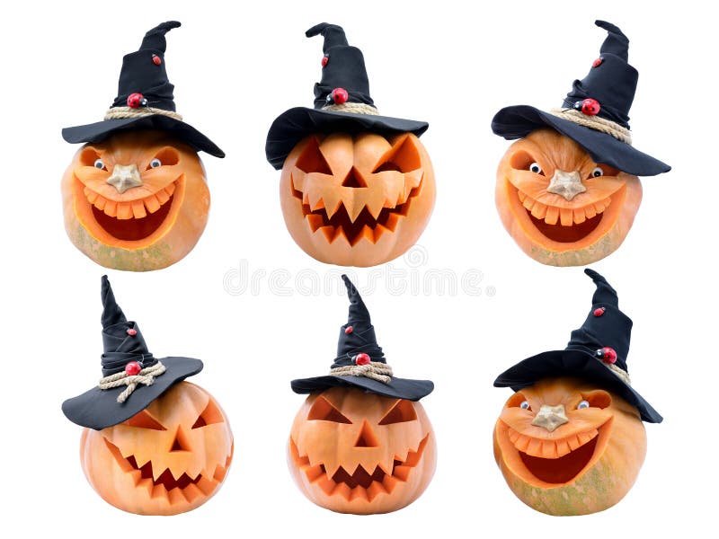 Halloween Emoji, Smiling Pumpkins, Jack O Lantern Isolated on White ...