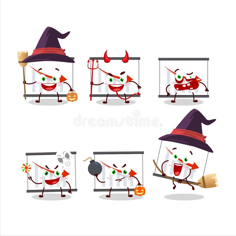 Halloween Expression Emoticons with Cartoon Character of Chart Going ...