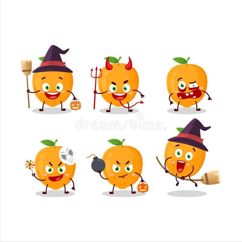 Halloween Expression Emoticons with Cartoon Character of Orange Fruit ...