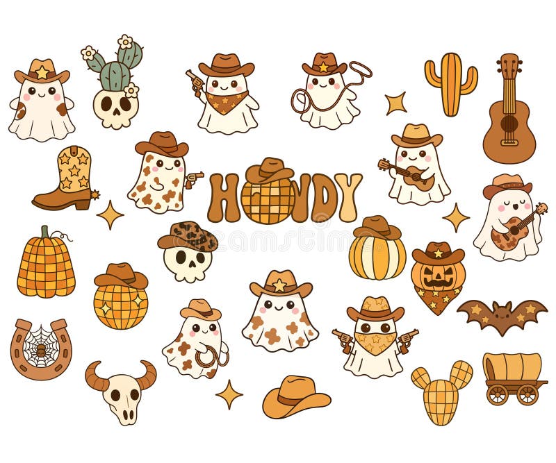Halloween Fall Cowboy Ghost Clipart Stock Illustration - Illustration ...