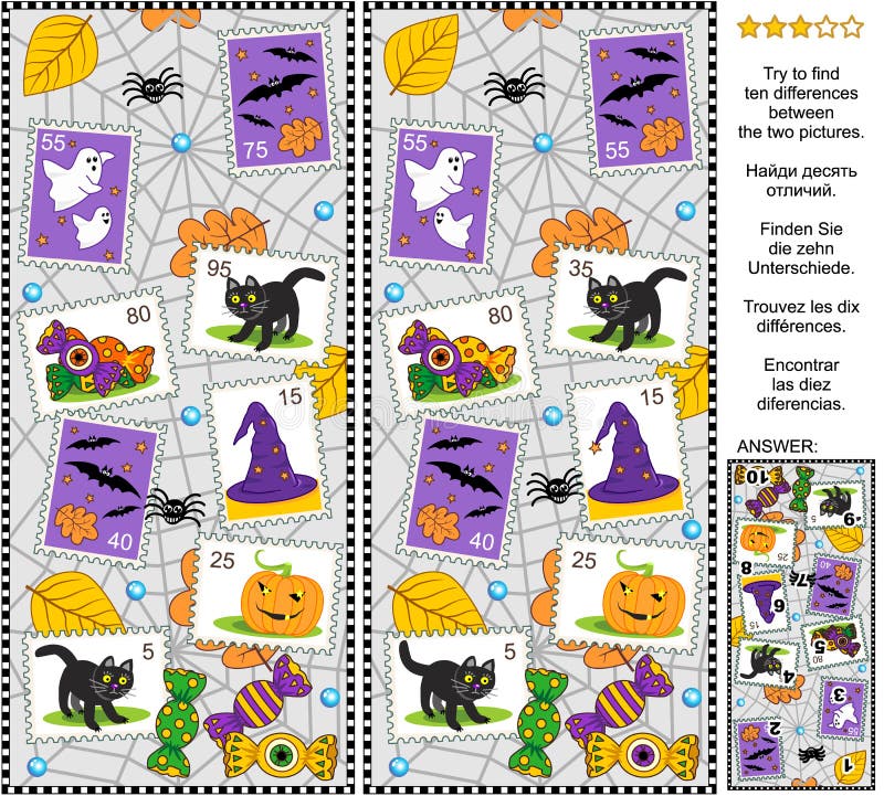 Halloween Find the 7 Differences Visual Puzzle Stock Vector ...