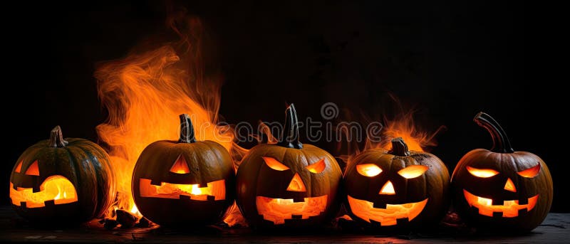 Halloween in Flame - Burning Pumpkins Generative AI Stock Illustration ...