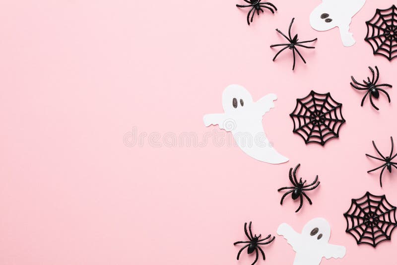 Halloween Flat Lay Composition. Top View Halloween Decorations, Spiders ...