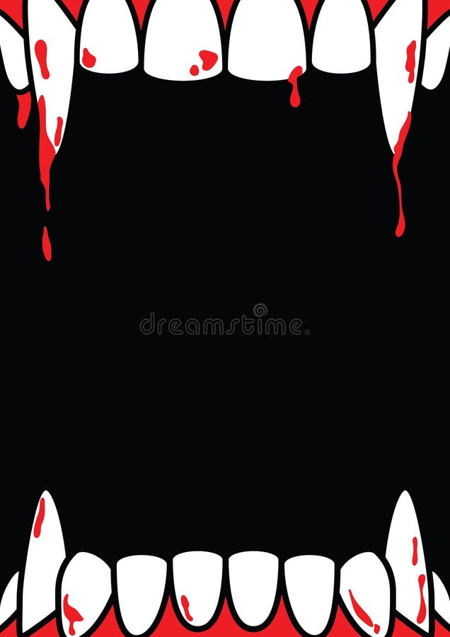 Halloween A4 Frame Blank Poster with Dracula Fang on Black Background ...