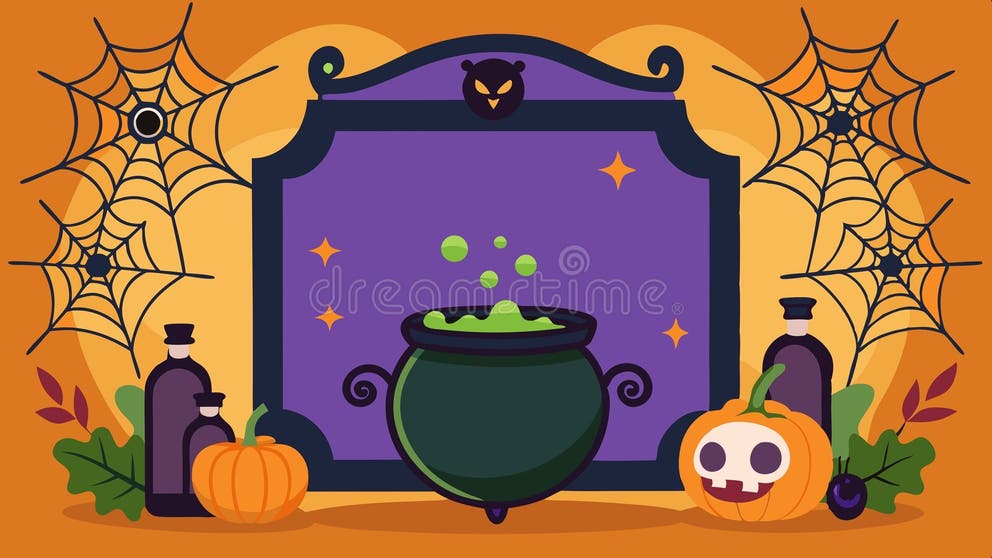 Halloween Frame with a Witch Cauldron and a Spider Vector Art Stock ...
