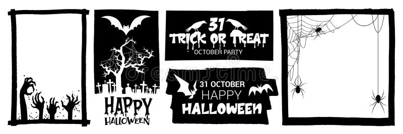 Halloween Frames Set with Silhouettes of Pumpkins, Bats, Spiderweb ...