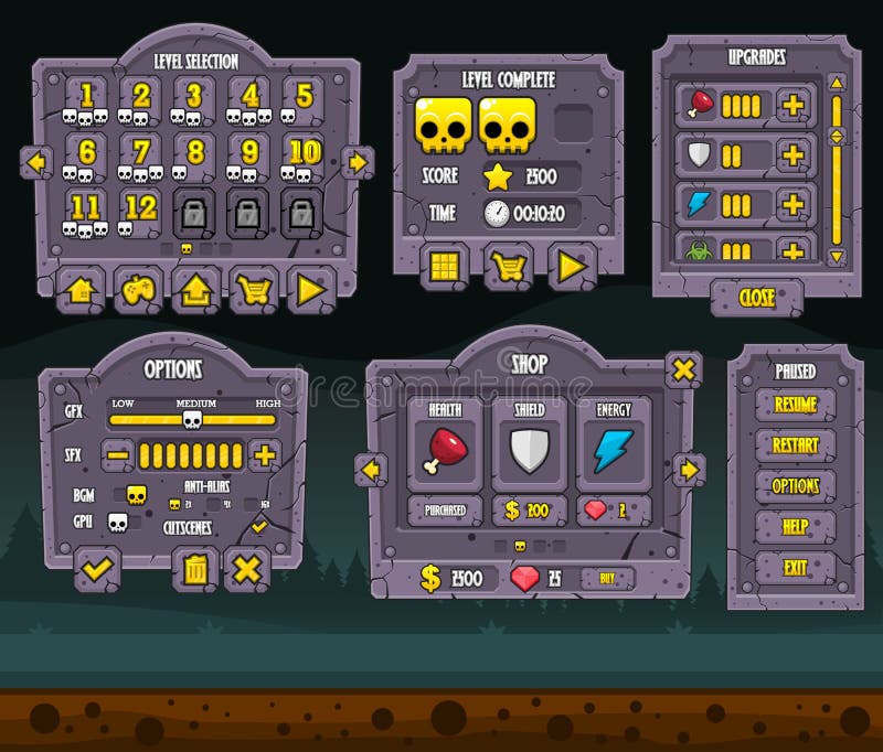 Halloween Game GUI Set stock vector. Illustration of cartoon - 116725316