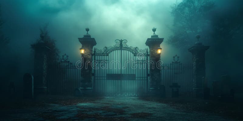 Halloween Gate Dominates Haunted Cemetery with Spooky Backdrop and Copy ...