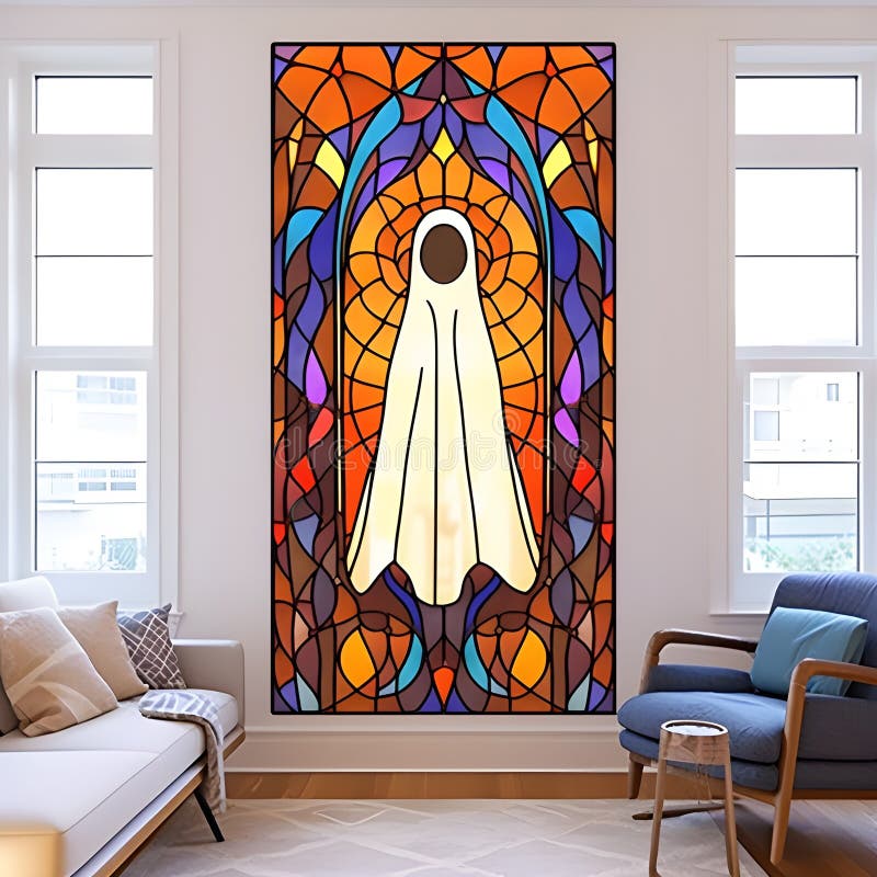 Halloween Ghost Art Stained Glass and Sofa Stock Illustration ...