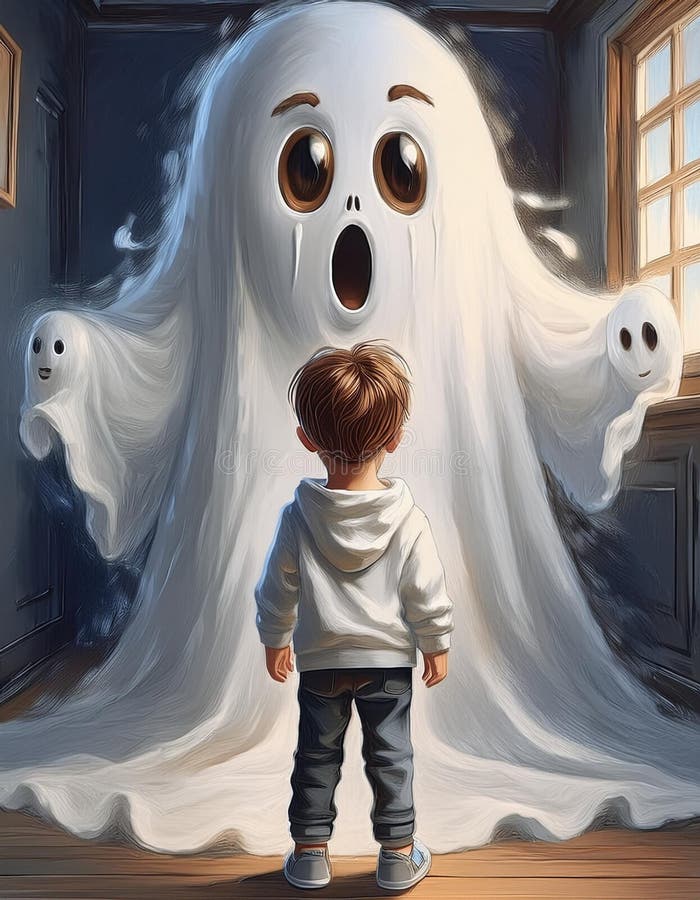 Halloween Ghost and Child Cartoon Stock Image - Image of ghost, cartoon ...