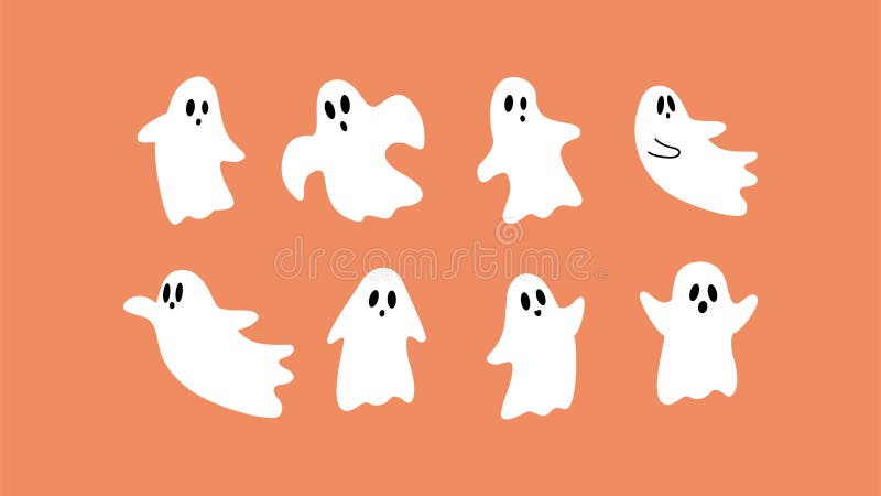Flat Halloween Ghost Collection with Different Face Expression Stock ...