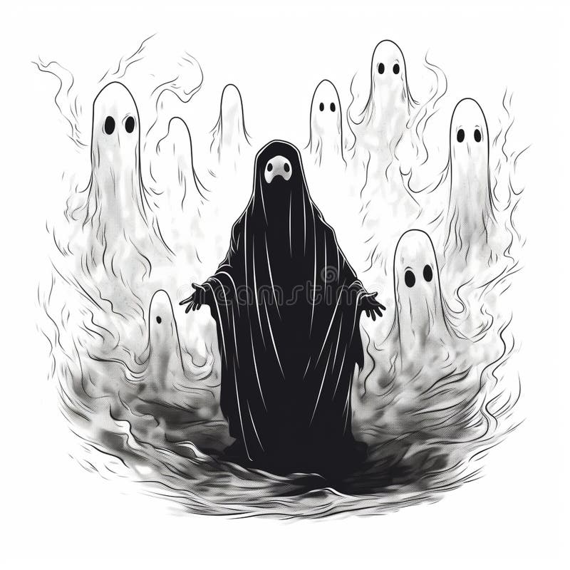 Halloween Ghost Drawing on a Black Background Stock Illustration ...
