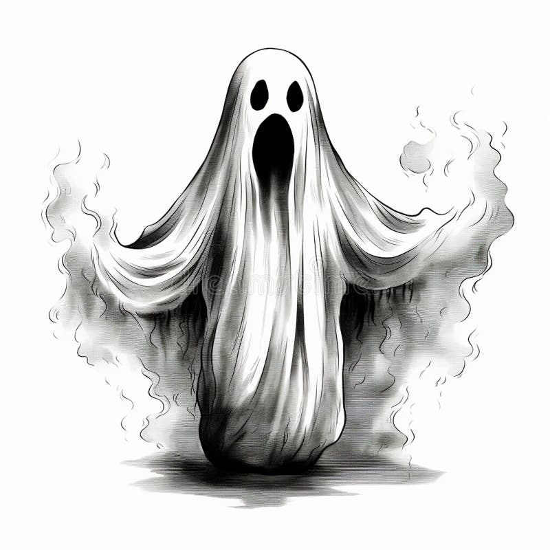 Halloween Ghost Drawing on a Black Background Stock Illustration ...