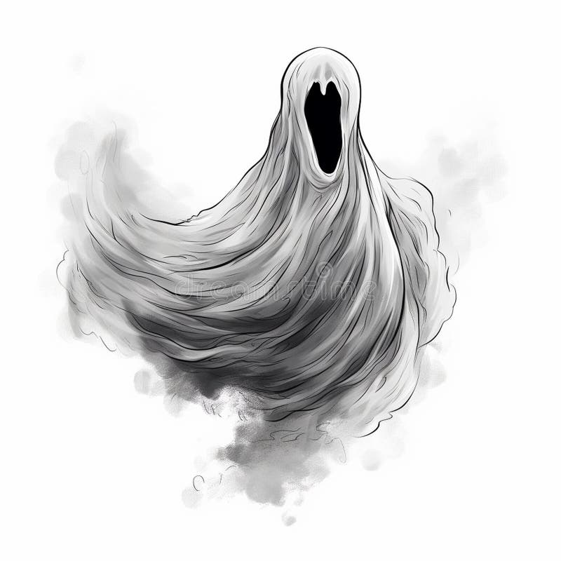Halloween Ghost Drawing in Black and White Stock Illustration ...