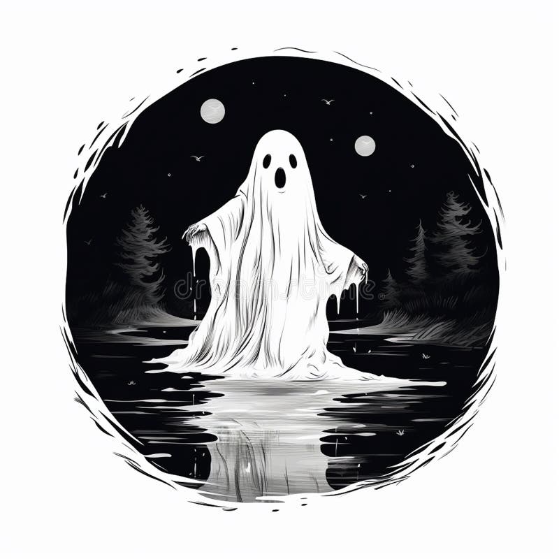 Halloween Ghost Drawing Digital Stock Illustration - Illustration of ...