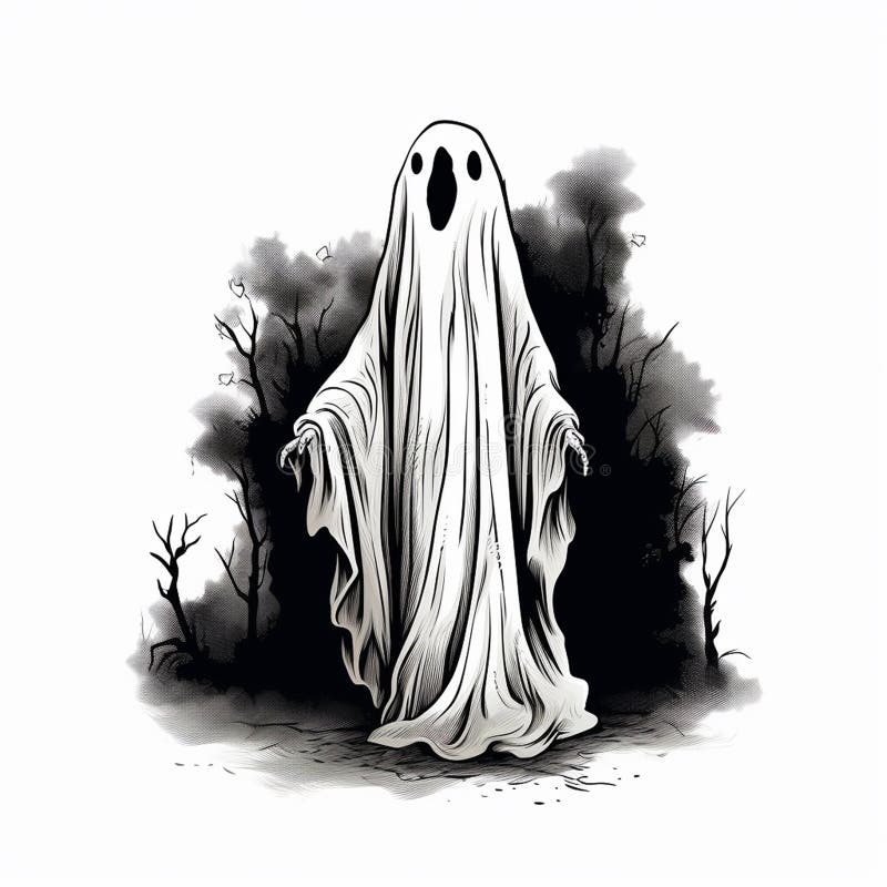 Halloween Ghost Drawing for Poster Design Stock Illustration ...