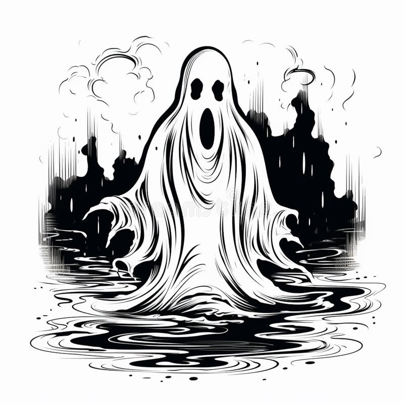 Halloween Ghost Drawing for Poster Design Stock Illustration ...