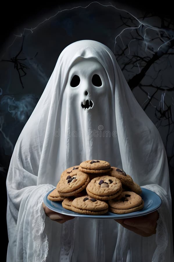 Halloween Ghost Eating Round Cookies Biscuits Stock Illustration ...