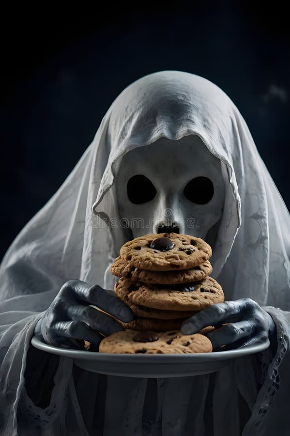 Halloween Ghost Eating Round Cookies Biscuits Stock Illustration ...