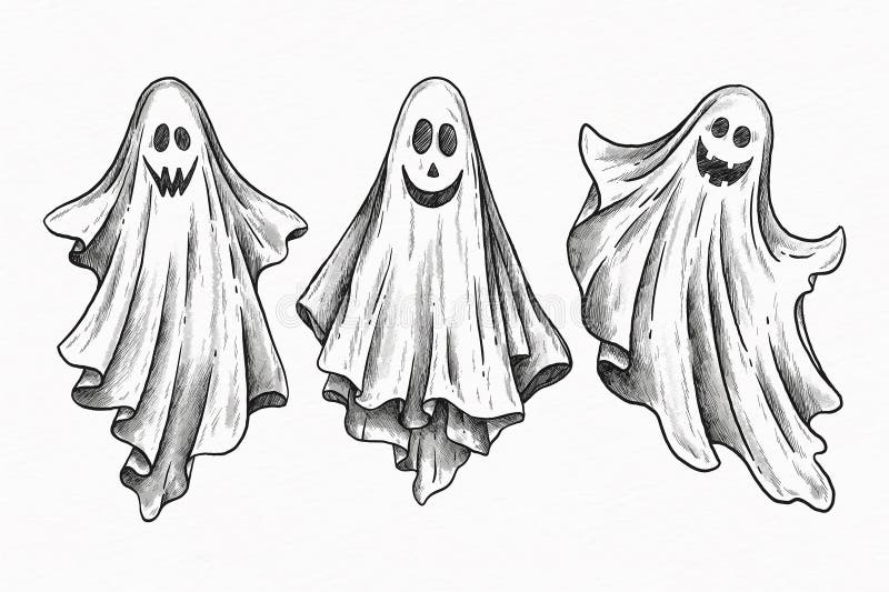 Halloween Ghost Hand Drawn Set Vector Illustration Stock Vector ...
