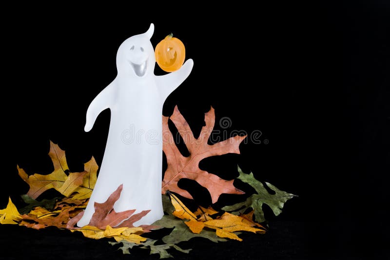 Halloween ghost on black stock photo. Image of humor, holder - 1160100