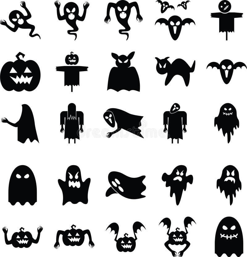 Halloween Ghost Icon Set. Scary Ghost Icons Set with Scary Face Shape ...