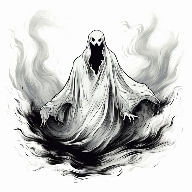 Halloween Ghost Line Art stock illustration. Illustration of shakma ...