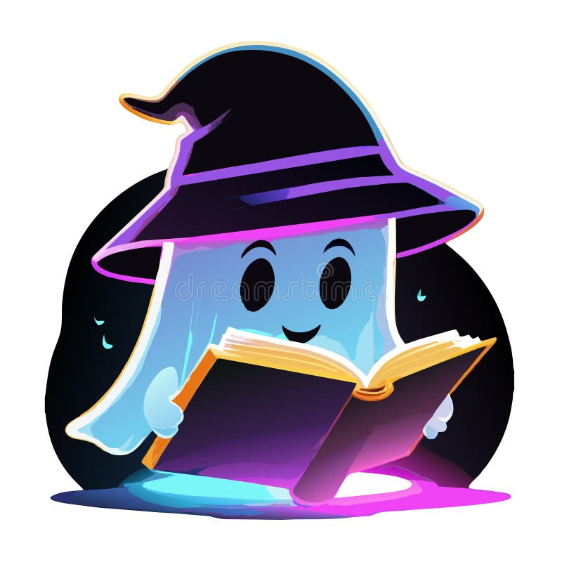 Halloween Ghost Reading a Big Book Stock Image - Illustration of ghost ...