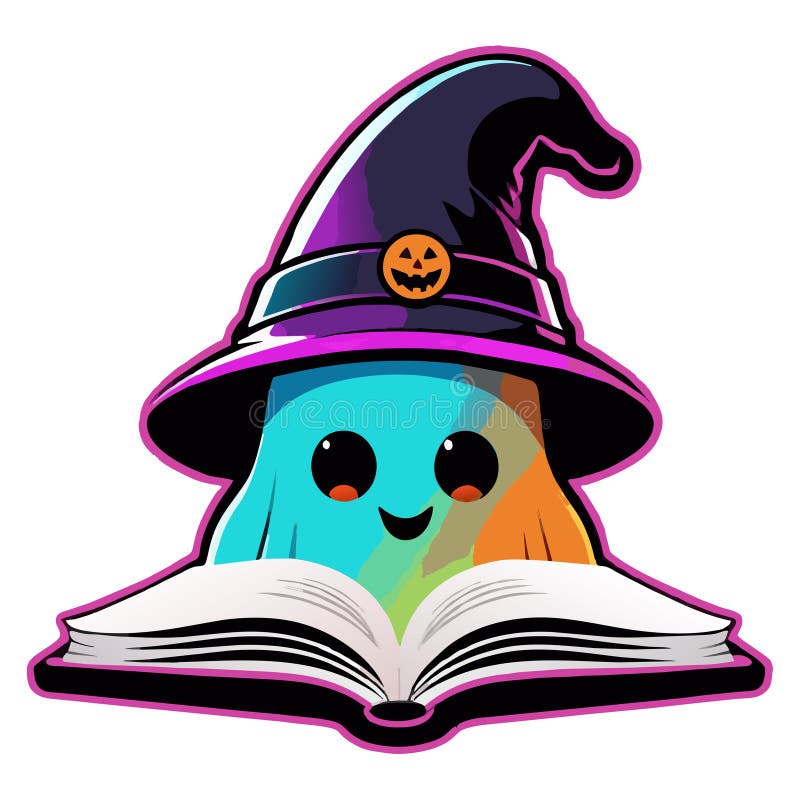 Halloween Ghost Reading a Big Book Stock Image - Illustration of symbol ...