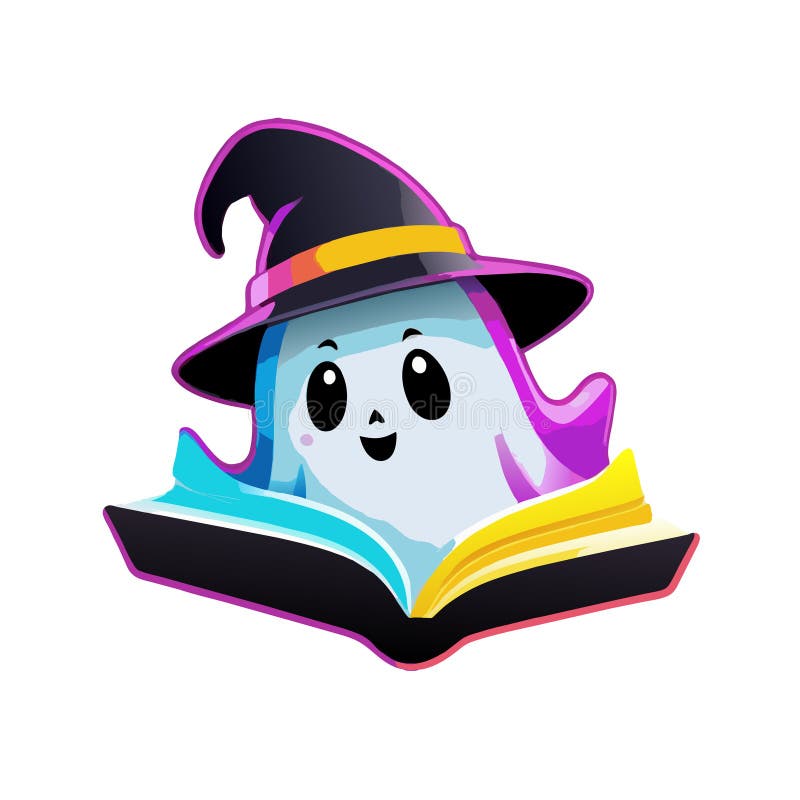 Halloween Ghost Reading a Big Book Stock Image - Illustration of symbol ...