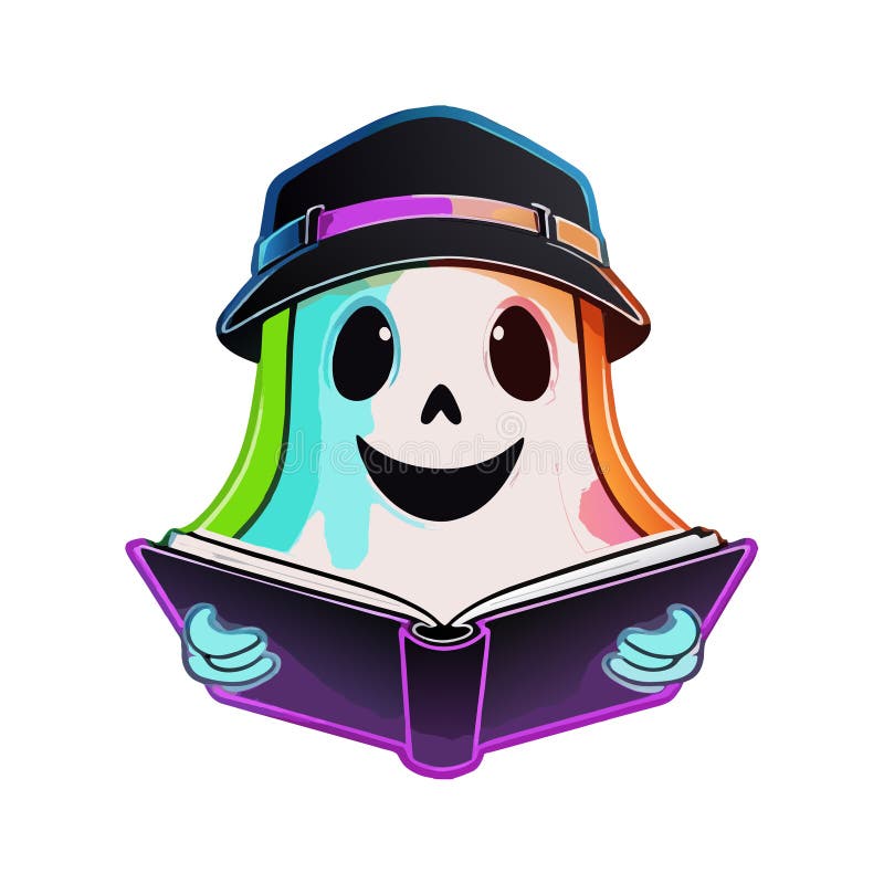 Halloween Ghost Reading a Big Book Stock Image - Illustration of ...