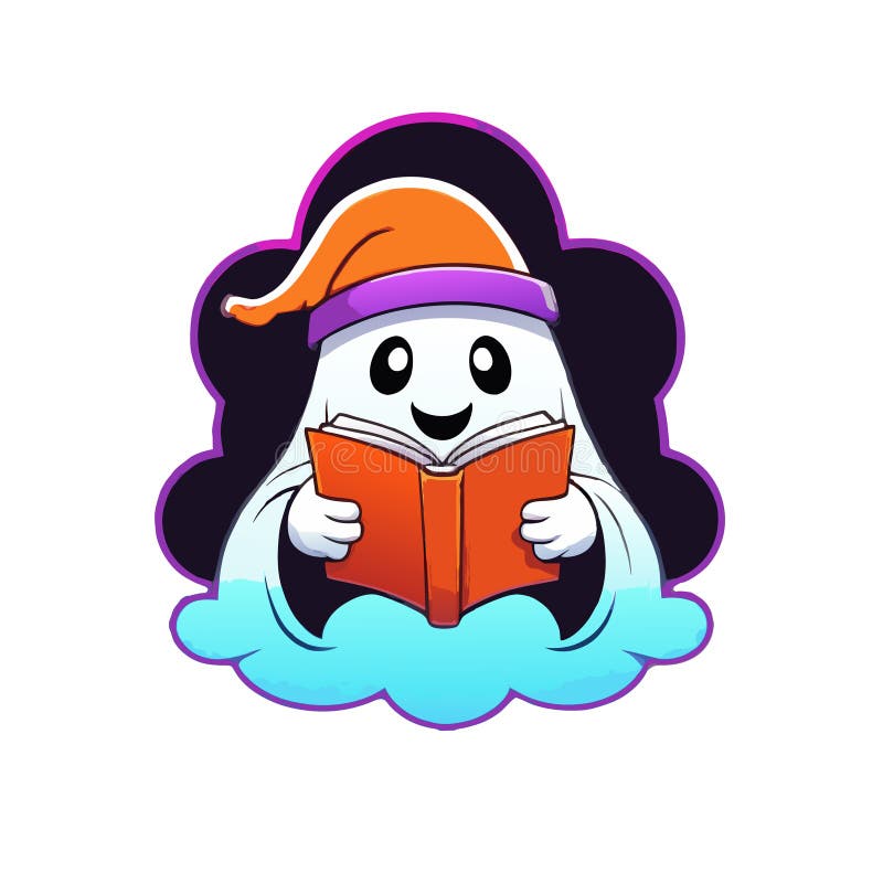 Halloween Ghost Reading a Big Book Stock Image - Illustration of design ...