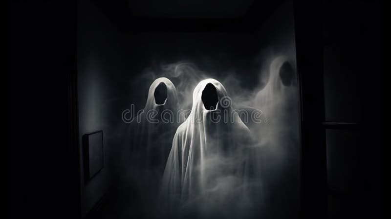 Halloween Ghost in Spooky Empty House, Dark Mysterious Background. AI ...