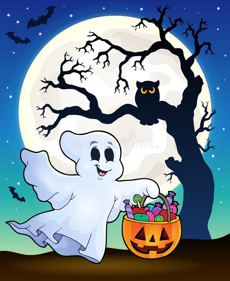 Halloween Ghost with Tree Silhouette Stock Vector - Illustration of ...